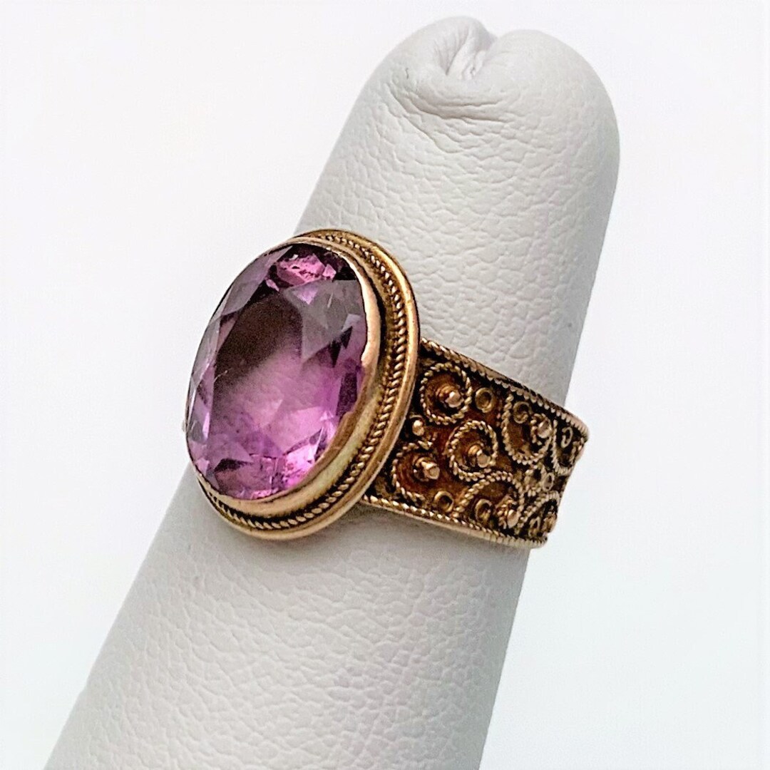 Antique Victorian Era 13k Gold & Natural Amethyst Etruscan Revival ...