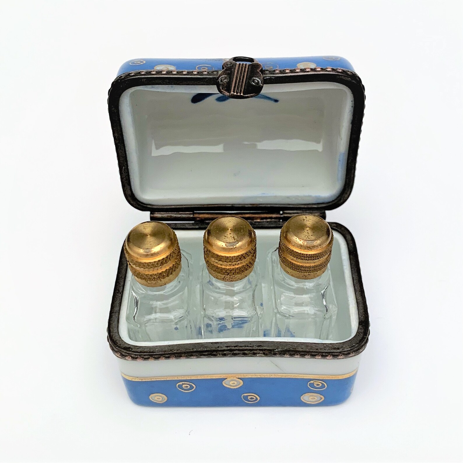 Vintage Floral Perfume Casket/chest With Three Bottles Limoges Trinket ...