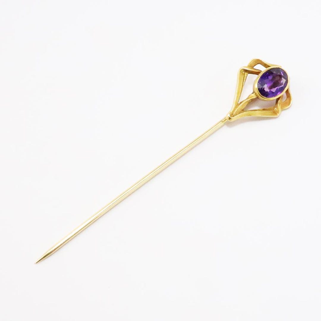 Antique Art Nouveau 14k Yellow Gold & Oval Cut Amethyst Stick Pin - Etsy