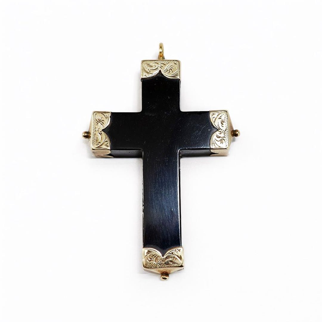 Victorian 10k Gold & Whitby Jet Mourning Cross Pendant - Etsy