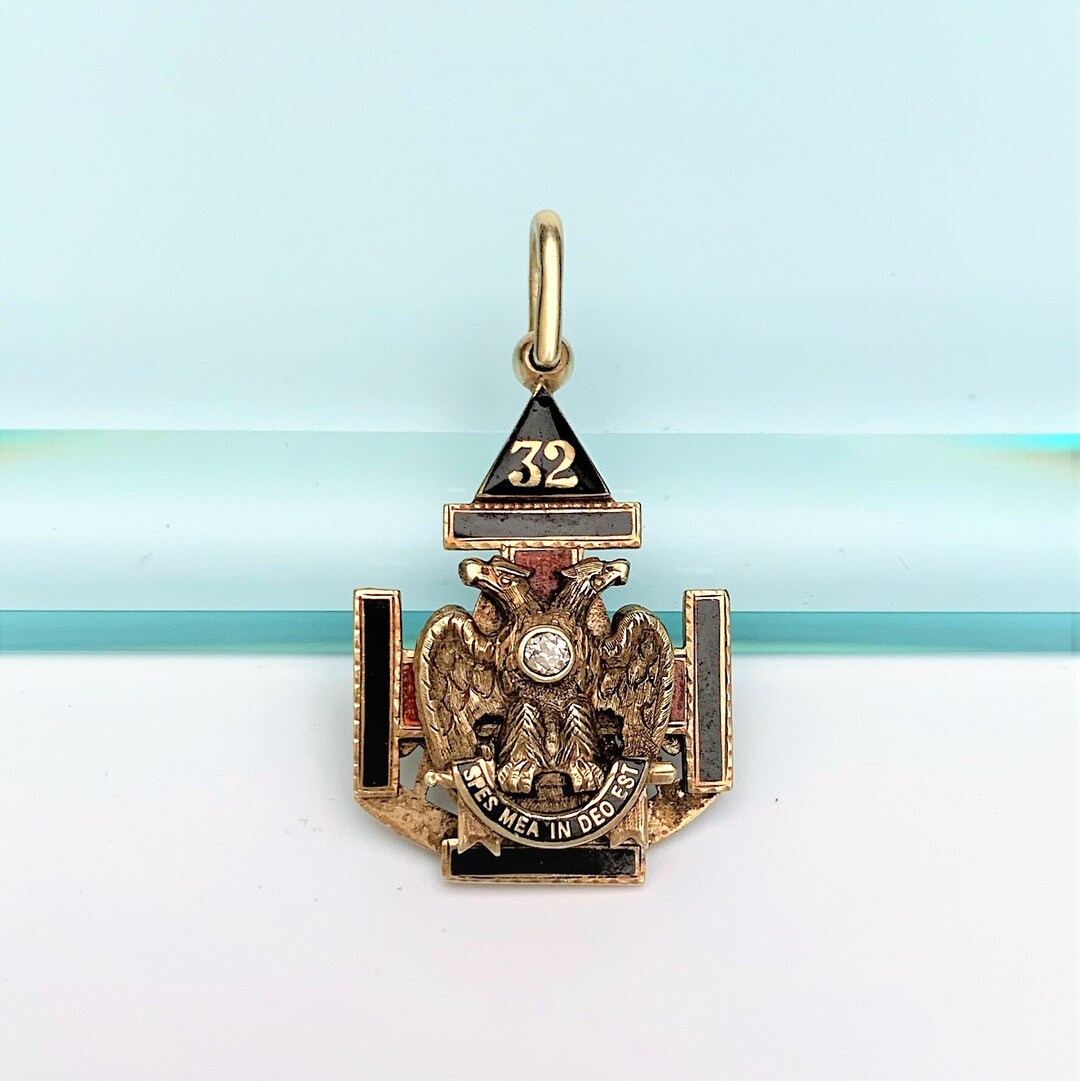 Antique 14k Gold, Enamel & Diamond Double Sided 32nd Degree Scottish ...