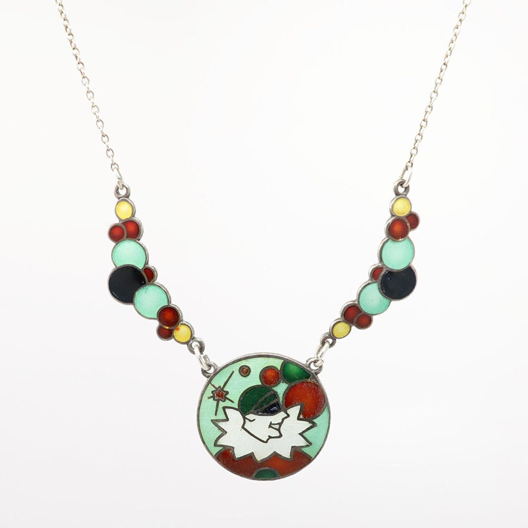 Art Deco Era Sterling Silver & Guilloche Enamel 'pierrot' Necklace - Etsy