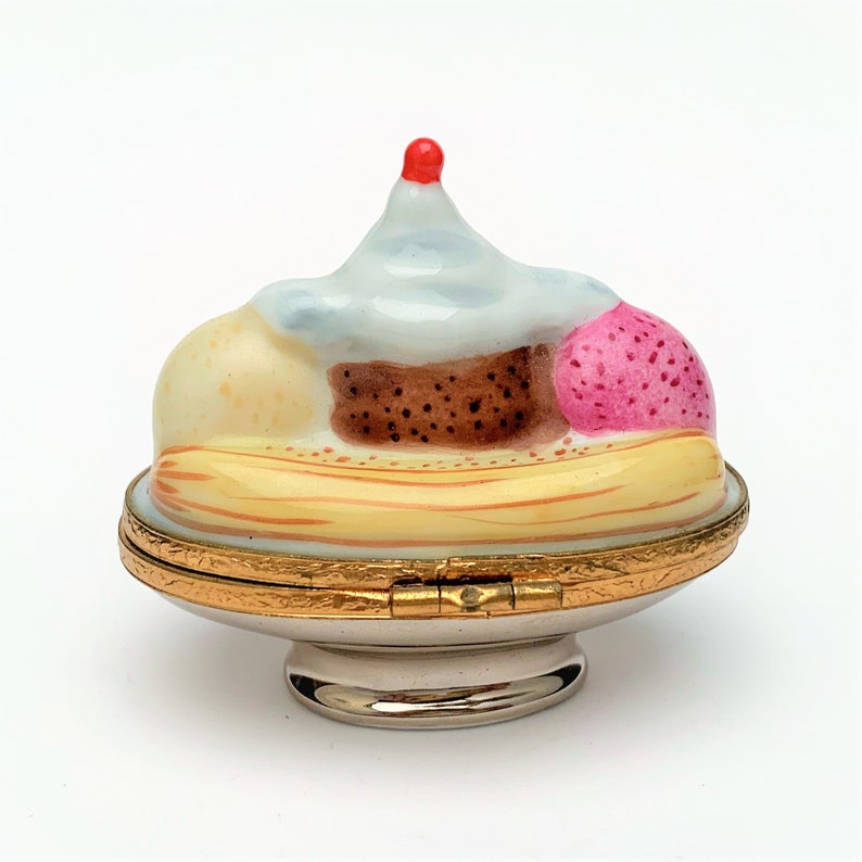 Retired Limoges, France Porcelain Banana Split/ice Cream Sundae Trinket ...