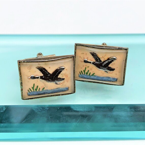 Vintage Reverse Carved & Painted Intaglio Cufflinks w… - Gem
