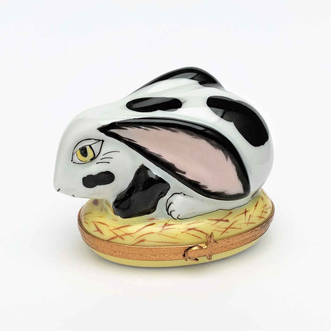 Retired Limoges, France Porcelain Black & White Bunny Rabbit Trinket ...