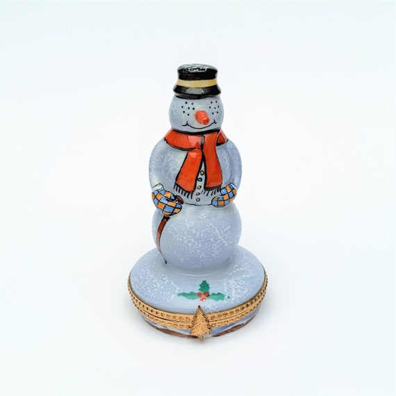 Retired Limoges France Porcelain Snowman Trinket Box - Etsy