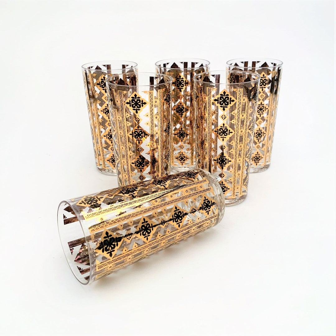1960's MCM Set of 6 Culver 22k Gold & Black Highball Glasses - Etsy