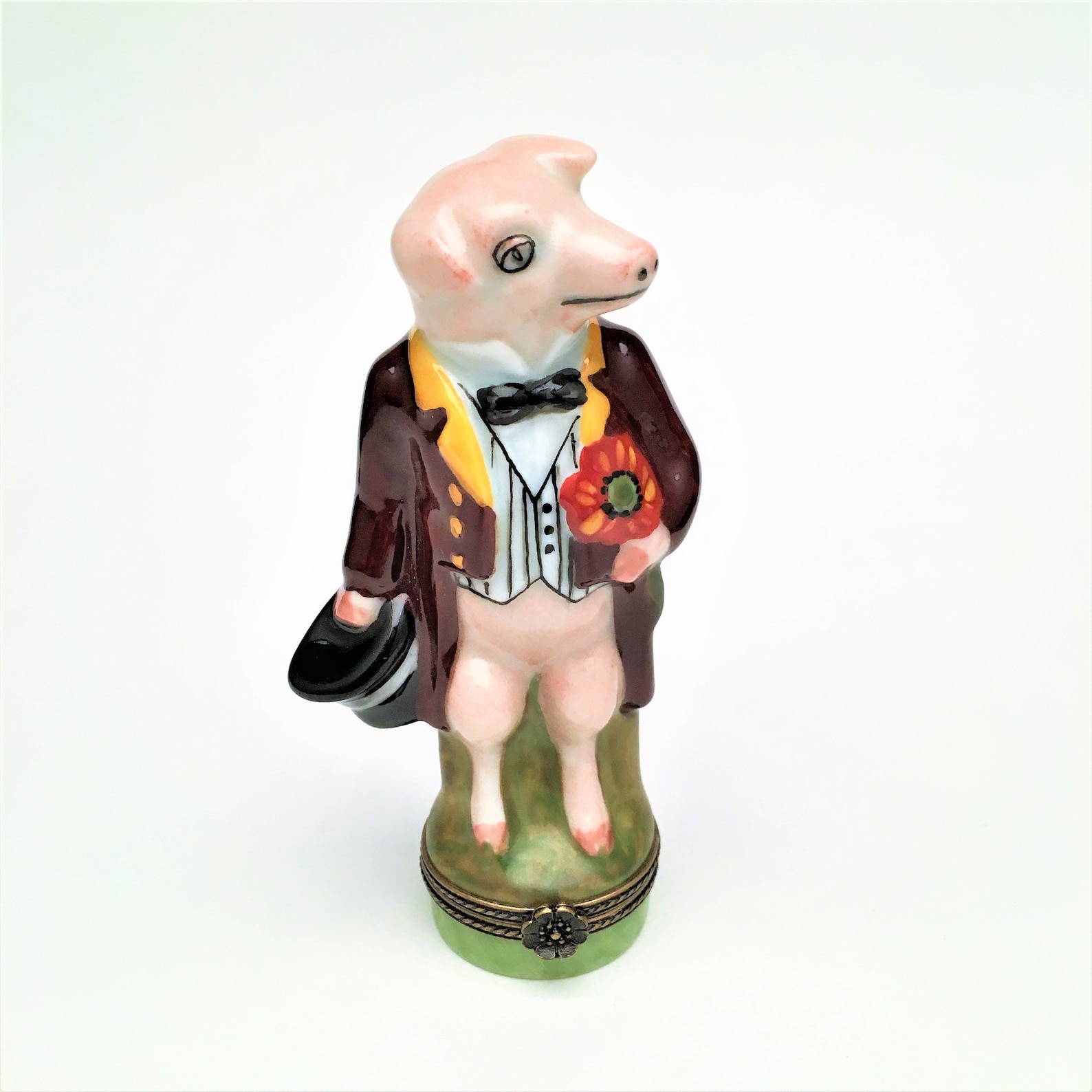Retired Gentleman Pig on a Visit Limoges Trinket Box Artist Signed ppa ...