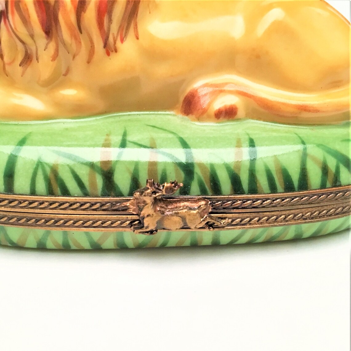 Retired Lion in Grass Limoges Trinket Box by Chamart - Exclusive - Etsy