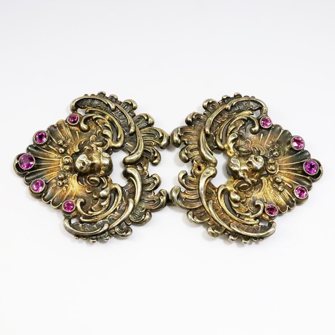 Antique William B. Kerr Gilt Sterling Silver Cherub 2-piece Belt Buckle ...
