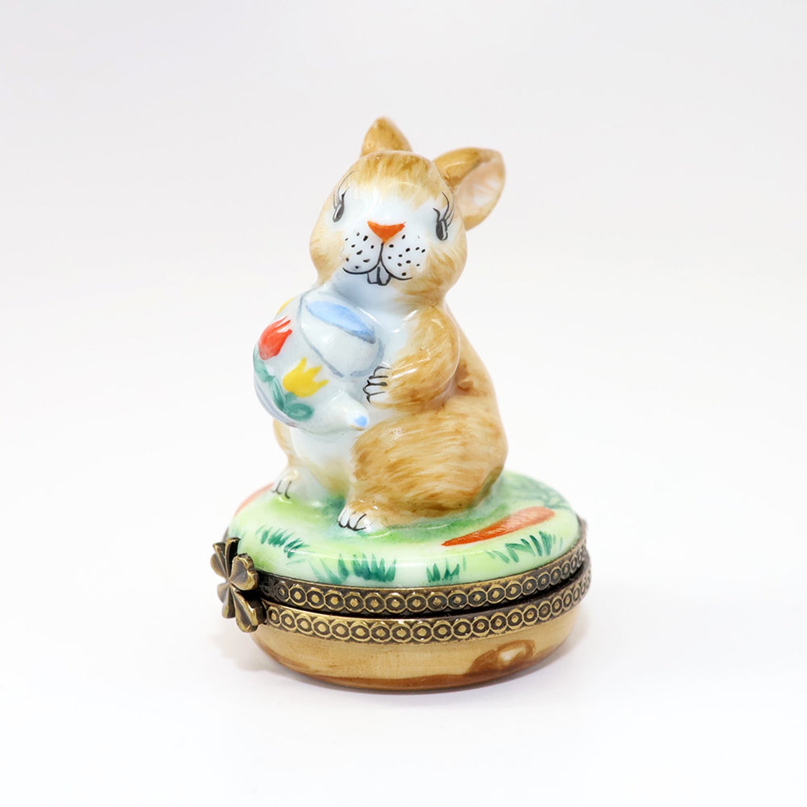Retired Limoges, France Porcelain Rabbit Watering Garden Trinket Box by ...