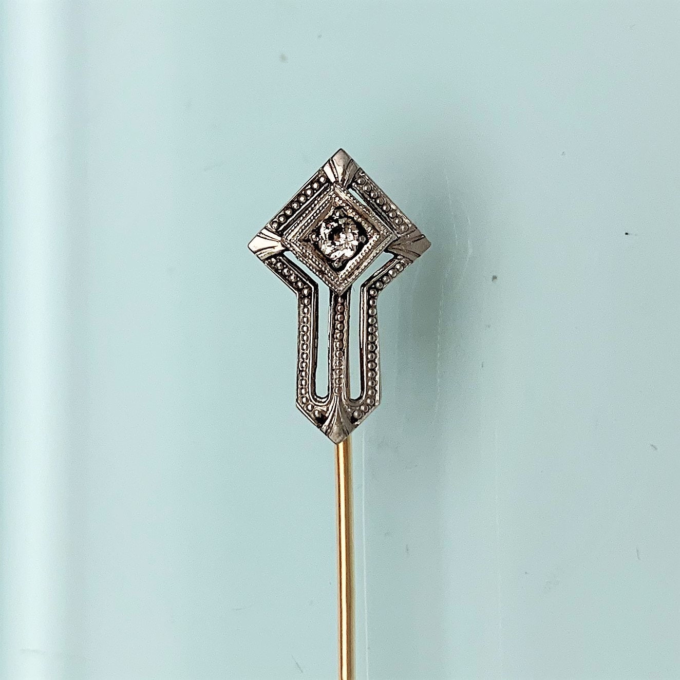 Vintage Art Deco Era 14k Yellow & White Gold and Diamond Stick Pin - Etsy