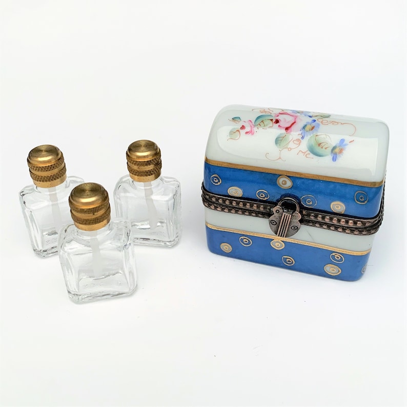 Vintage Floral Perfume Casket/chest With Three Bottles Limoges Trinket ...