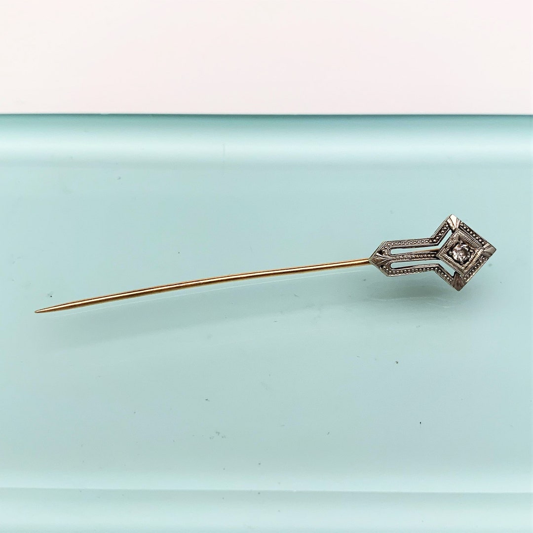 Vintage Art Deco Era 14k Yellow & White Gold and Diamond Stick Pin - Etsy