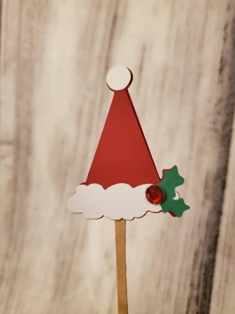 Santa Hat Cake & Cupcake Toppers Santa's Stocking Cap Christmas Topper ...