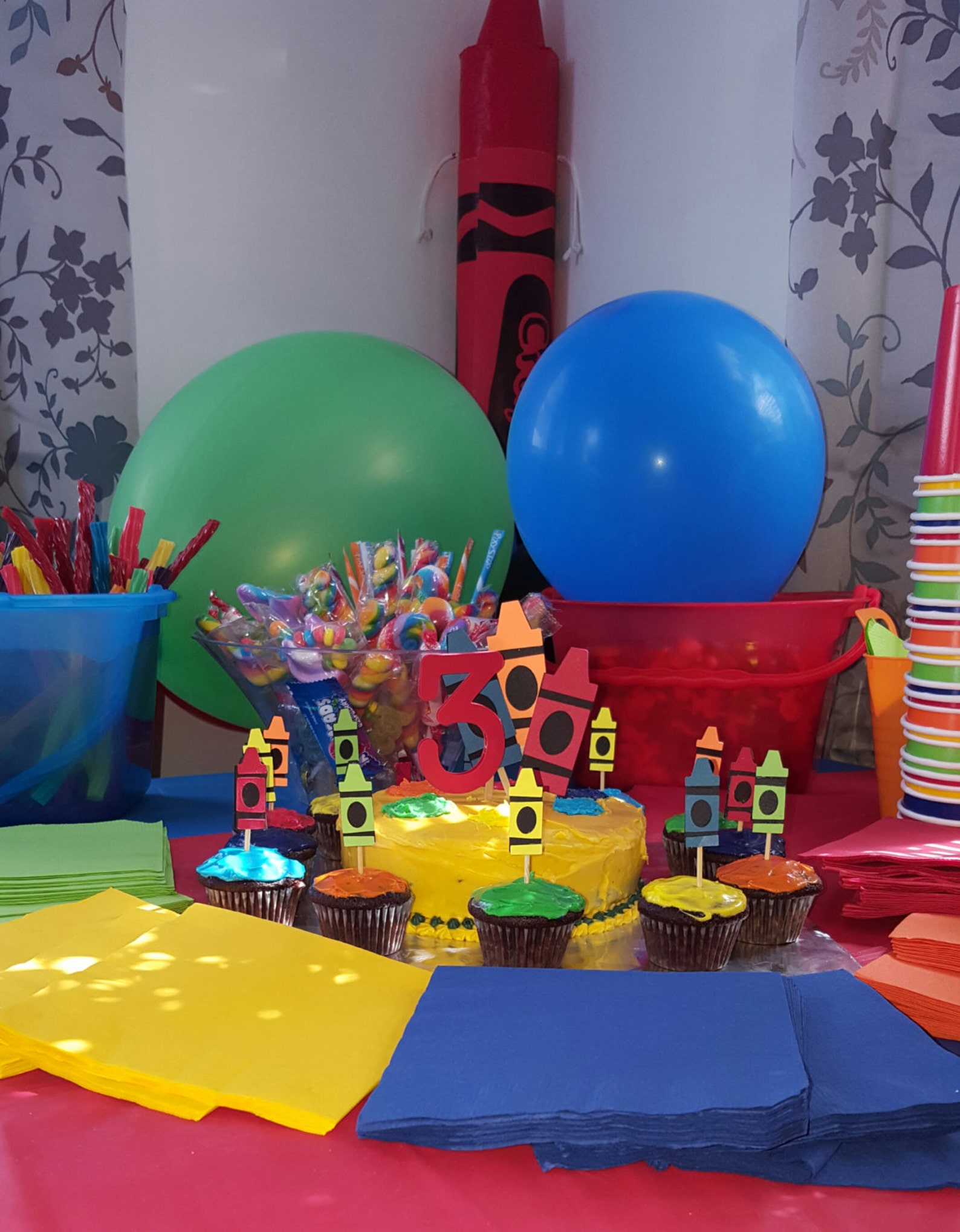 Crayon Cake & Cupcake Toppers Birthday Party Back to School | Etsy