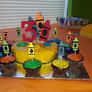 Crayon Cake & Cupcake Toppers Birthday Party Back to School - Etsy