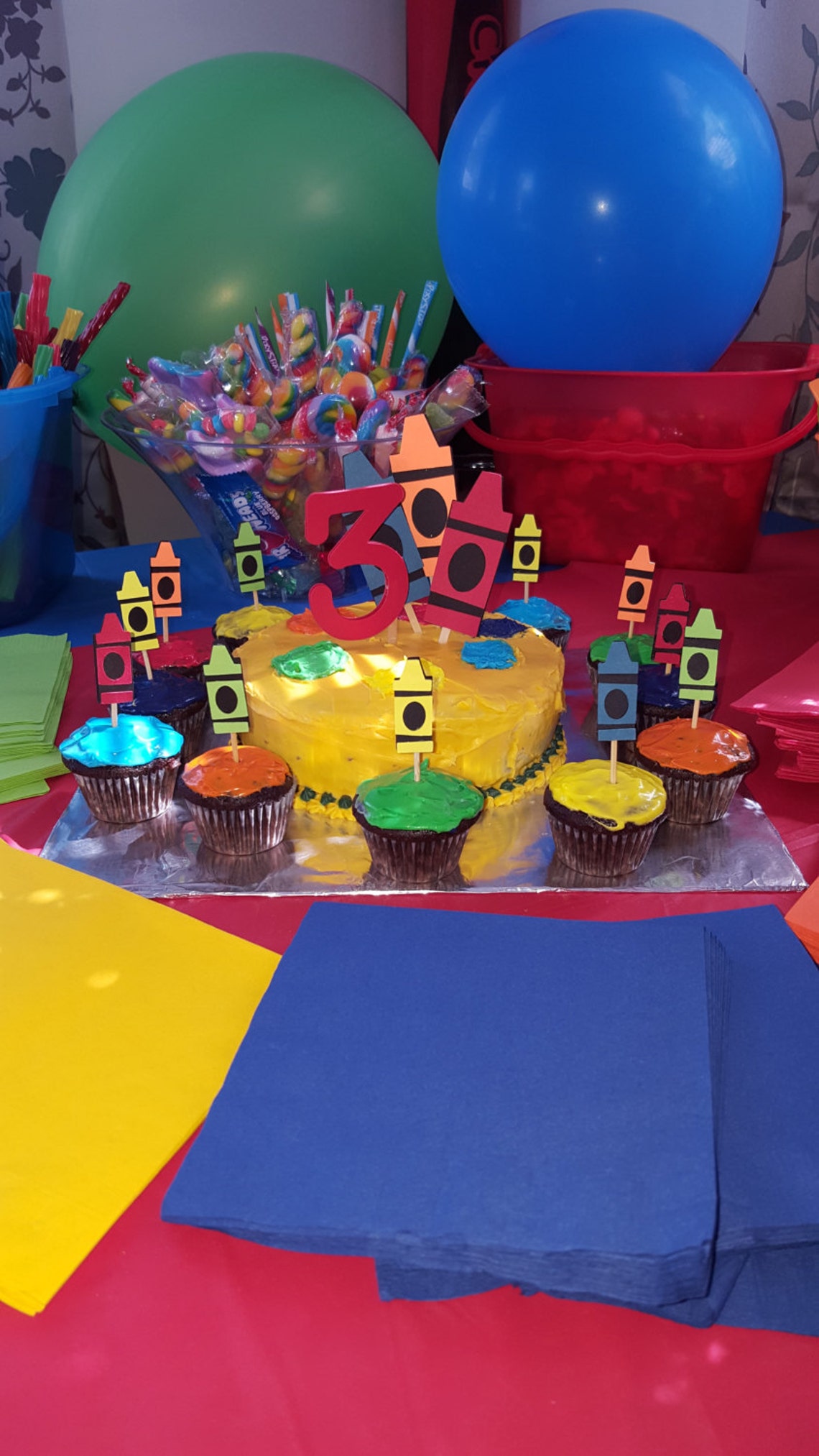 Crayon Cake & Cupcake Toppers Birthday Party Back to School | Etsy