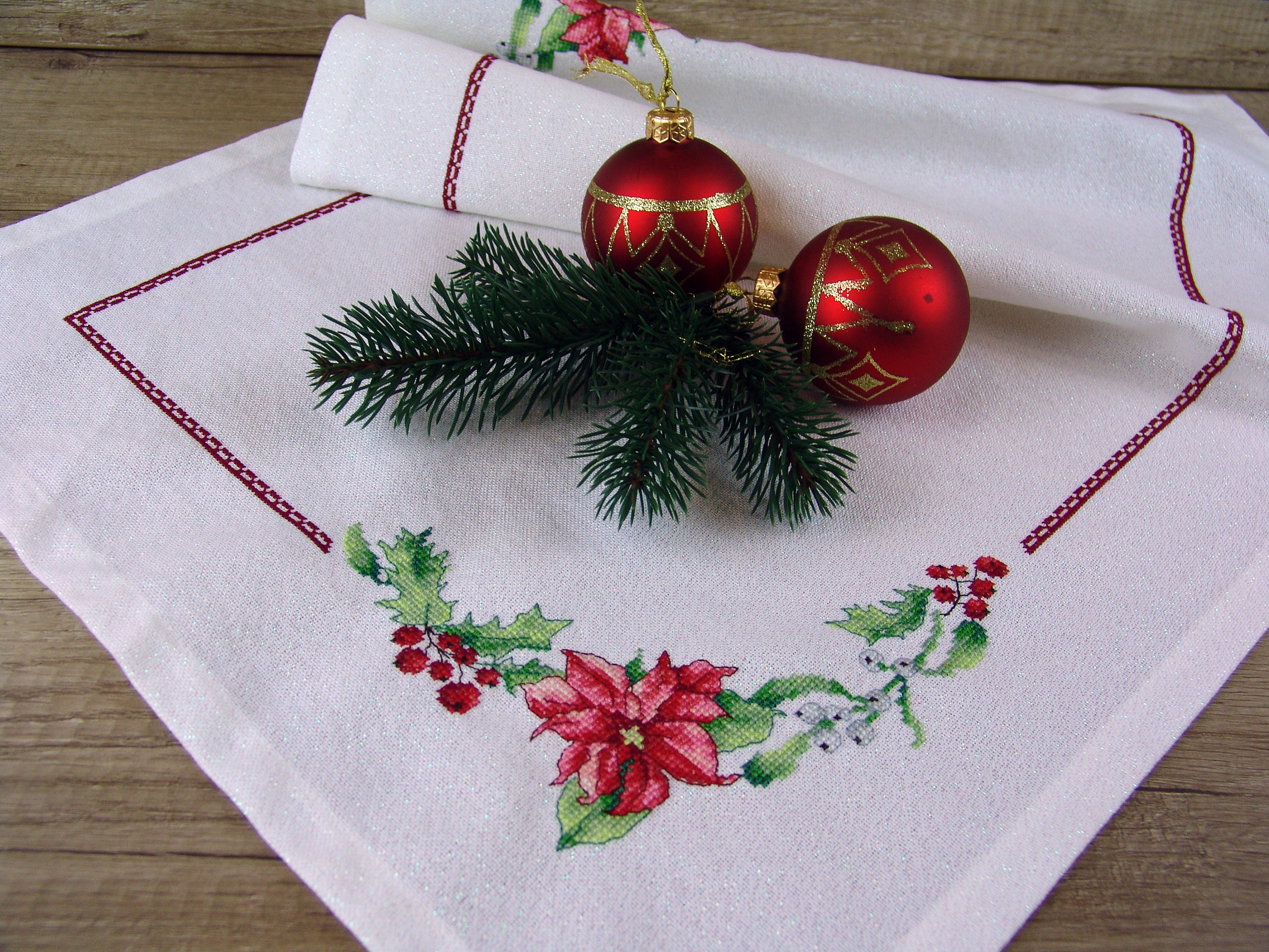 Christmas hand embroidered table runner Decor table | Etsy