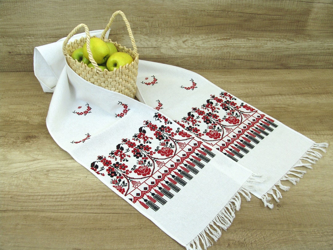 Hand Embroidered Ukrainian Red Black Ethnic Decor Rushnyk Towel ...