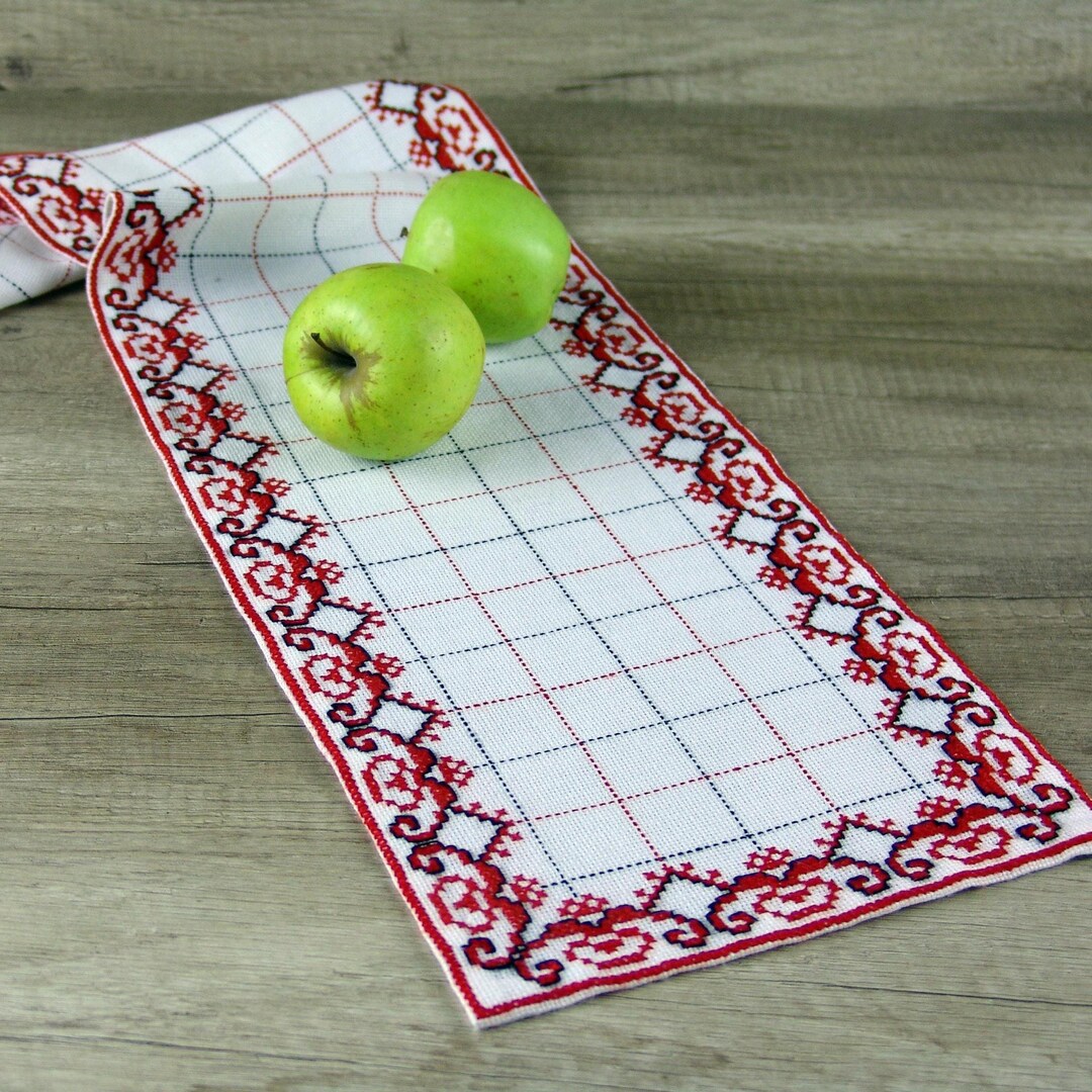 Embroidered Red Ukrainian Table Runner, Cross Stitch Accent - Etsy