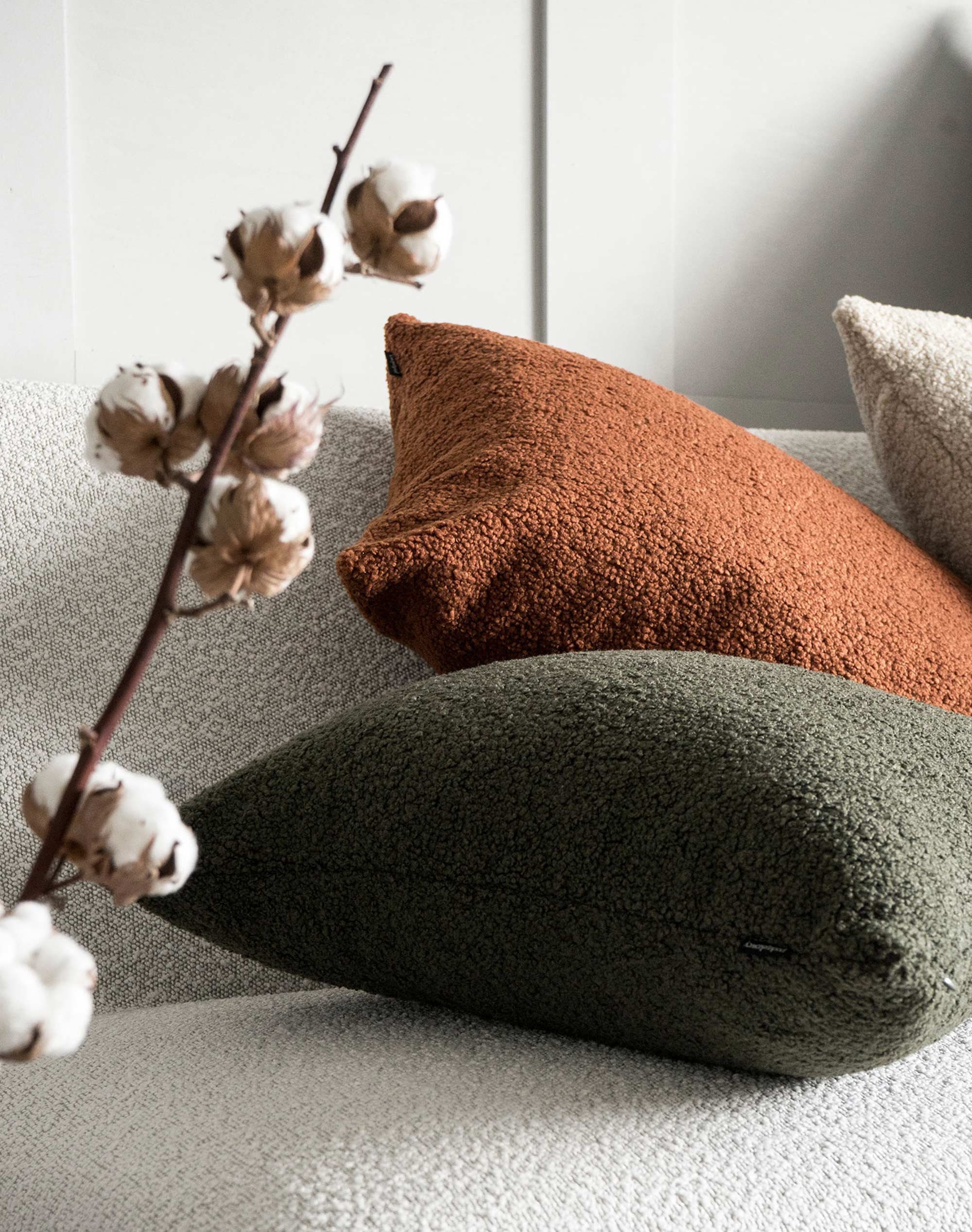 Green Boucle Pillow COZY, Big Green Teddy Pillow, Dark Green Sherpa ...