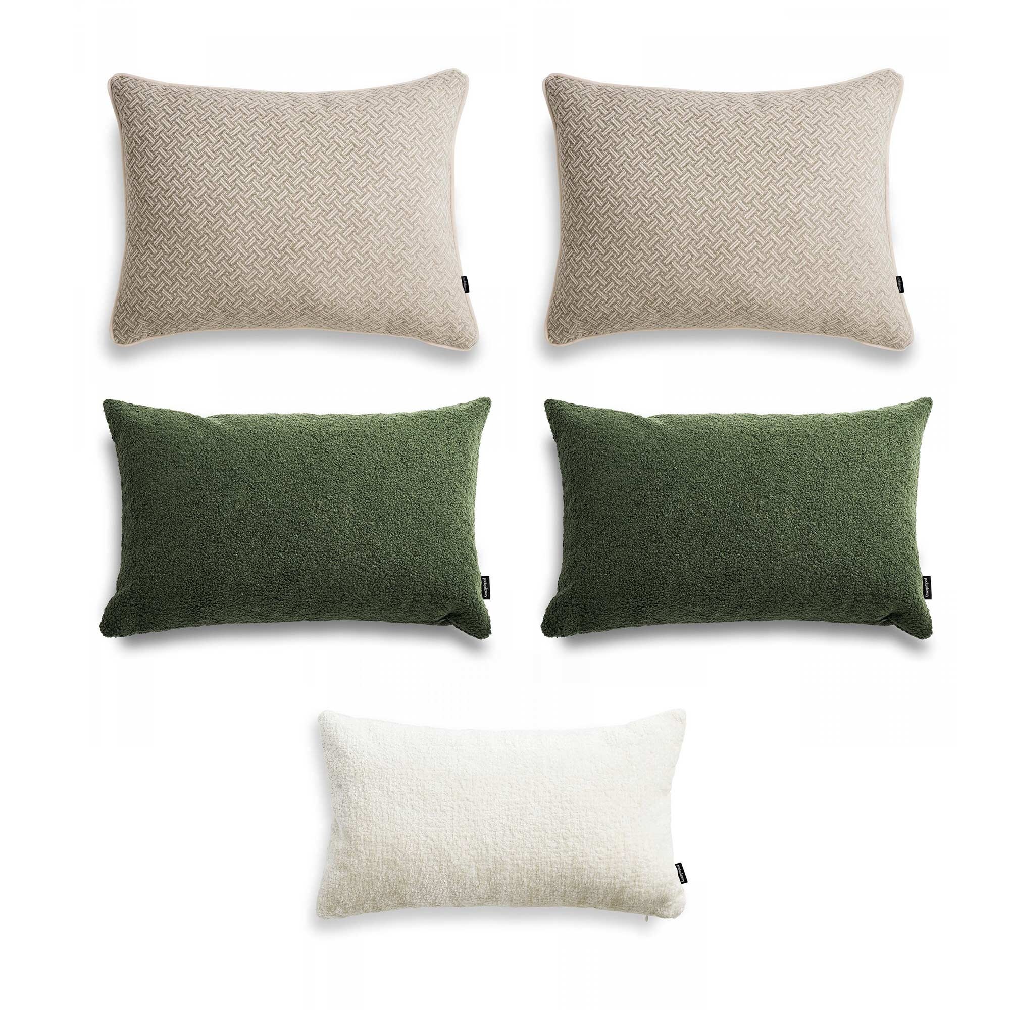 Set of 5 Cozy Bed Beige and Green Textured Cushions - Etsy