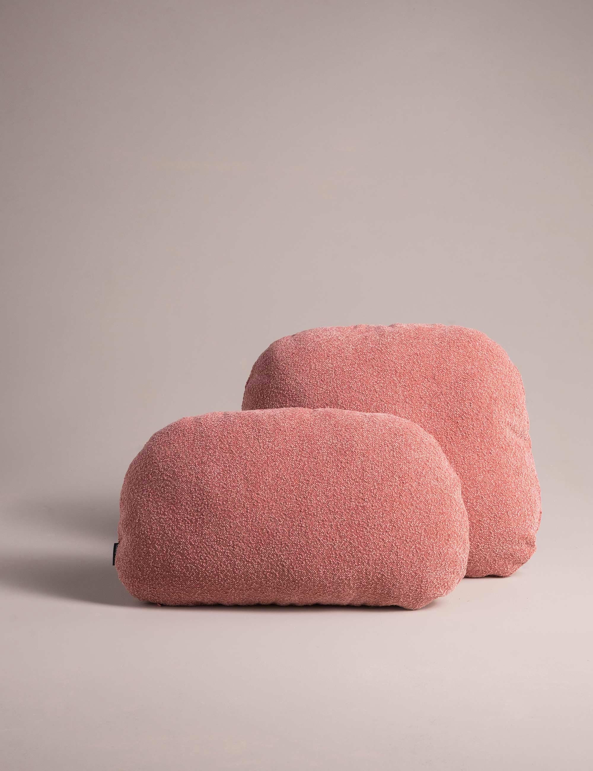 Coral Pink Boucle Rounded Decorative Pillow, Pebble Boucle Cushion ...
