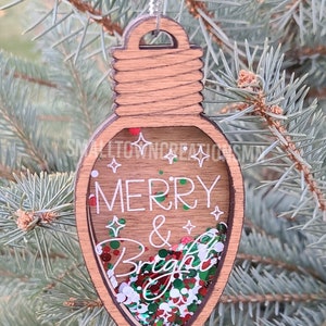 Merry and Bright-ornament-christmas Light Ornament-glitter Filled ...
