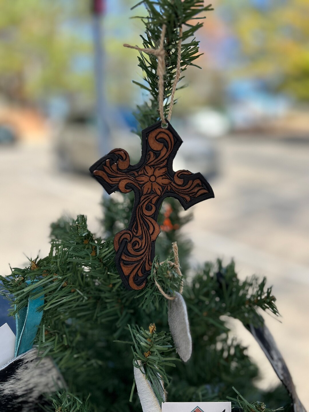 Tooled Leather Cross Ornament - Etsy