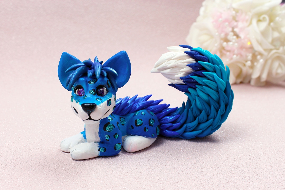 Blue Leopard Wolf Sculpture | Polymer Clay Sculpture - Etsy