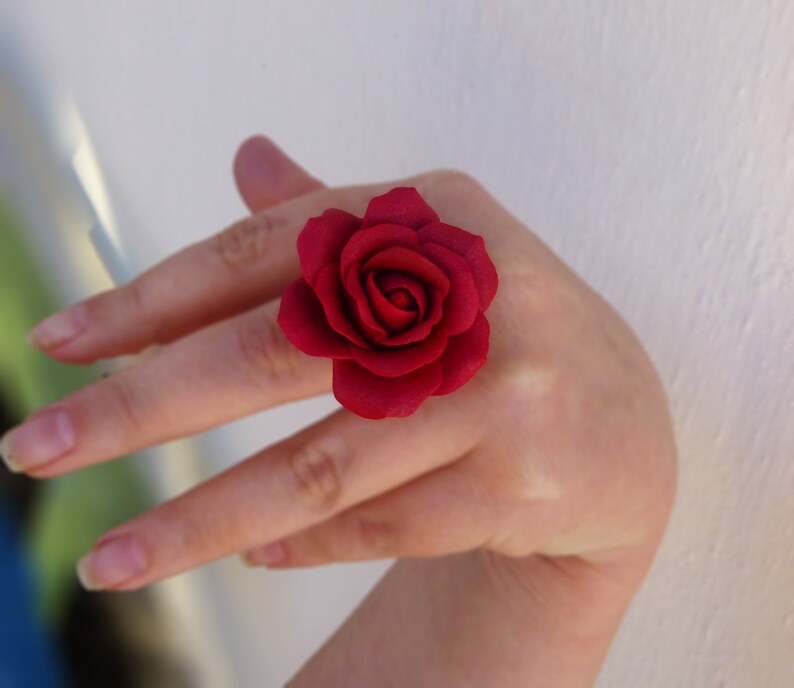 Rose ring Red ring Large ring Jewelry rose Flower ring Red | Etsy
