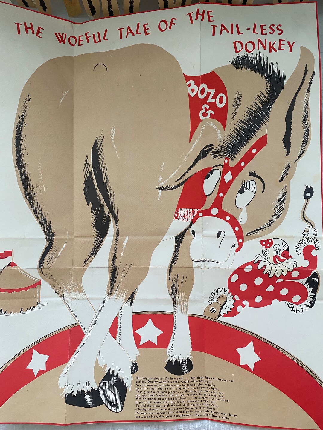 Vintage "the Woeful Tale of the Tail-less Donkey" Pin the Tail on the ...