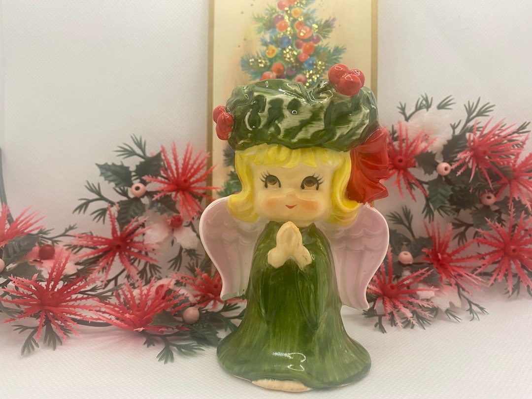 Vintage Lefton Christmas Holiday Praying Angel With Pink Wings Praying ...