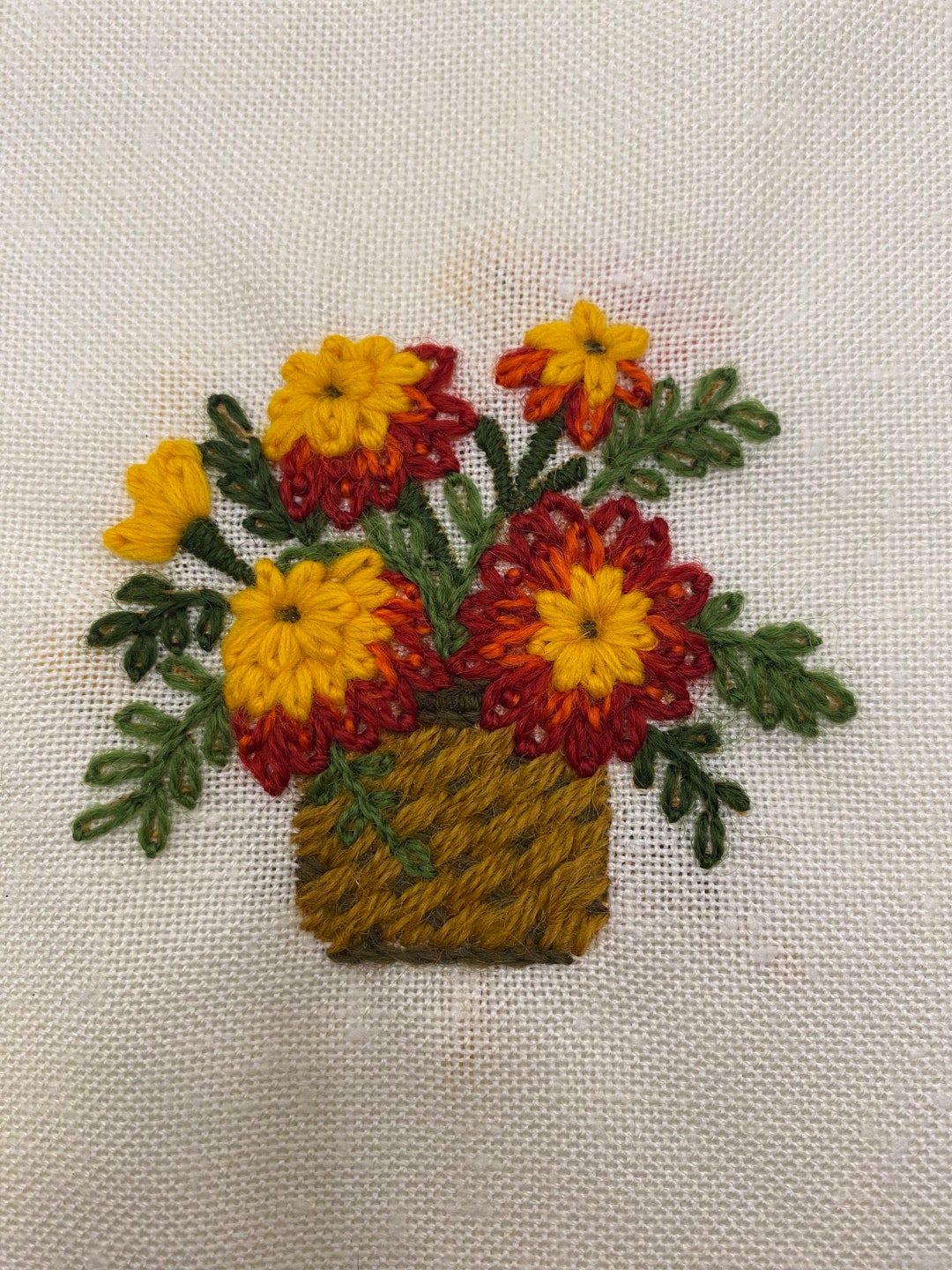 Vintage Finished Jiffy Stitchery Sunset Designs 1973 Flower Basket ...