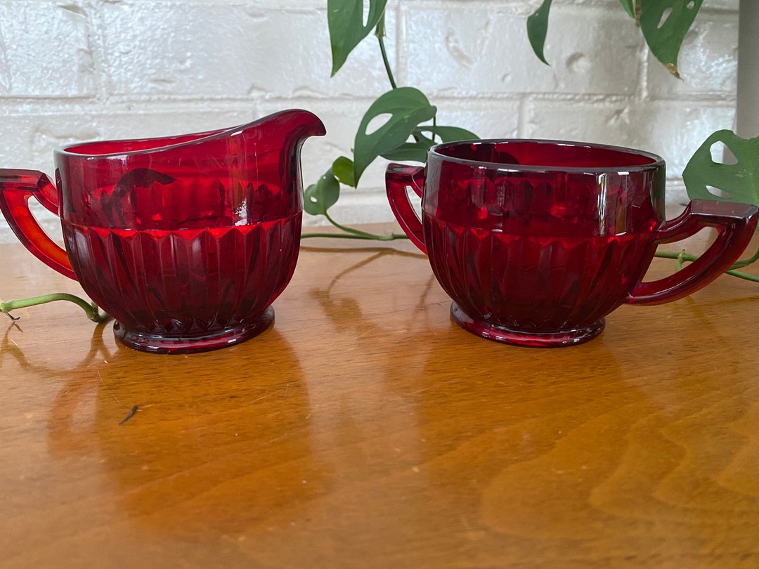 Vintage Depression Glass Ribbed Ruby Red Creamer and Sugar - Etsy