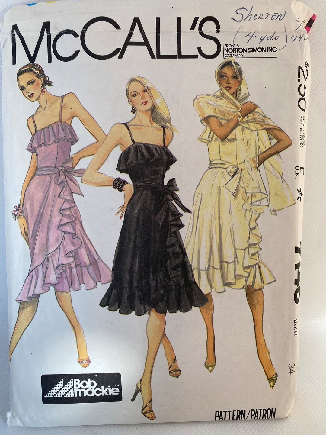 Vintage 1980 Mccall's Bob Mackie Misses Dress Pattern 7148 Size 12 Bust ...