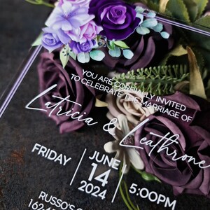 Wedding Acrylic Invitations With Purple Roses Design and Purple ...