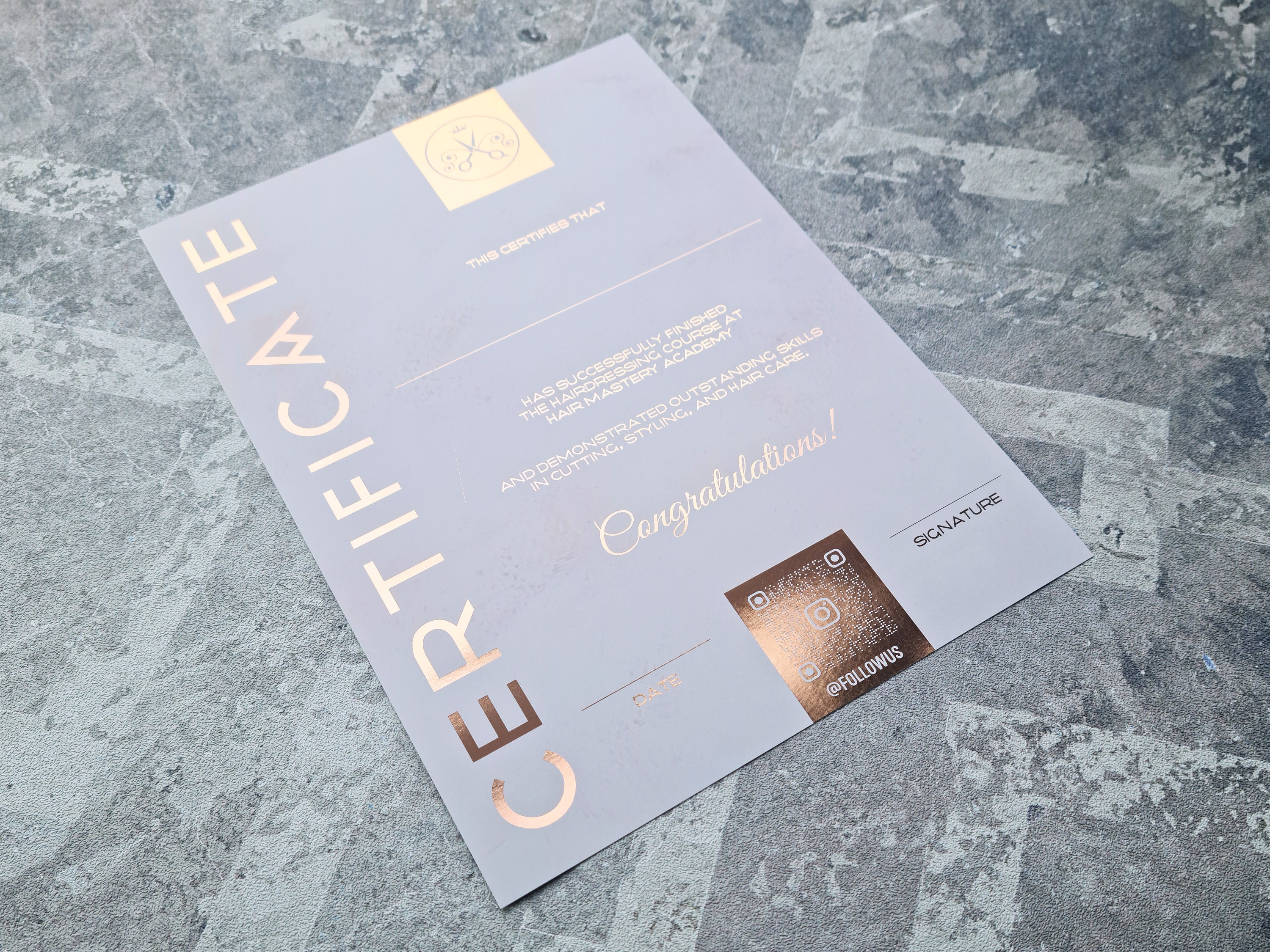 Rose Gold Foil Printed Certificate of Completion Training Course ...