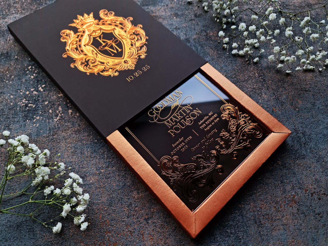 Luxury Wedding Invitation With Box Copper Brown Color Fully ...