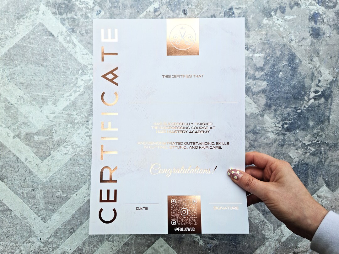 Rose Gold Foil Printed Certificate of Completion Training Course ...