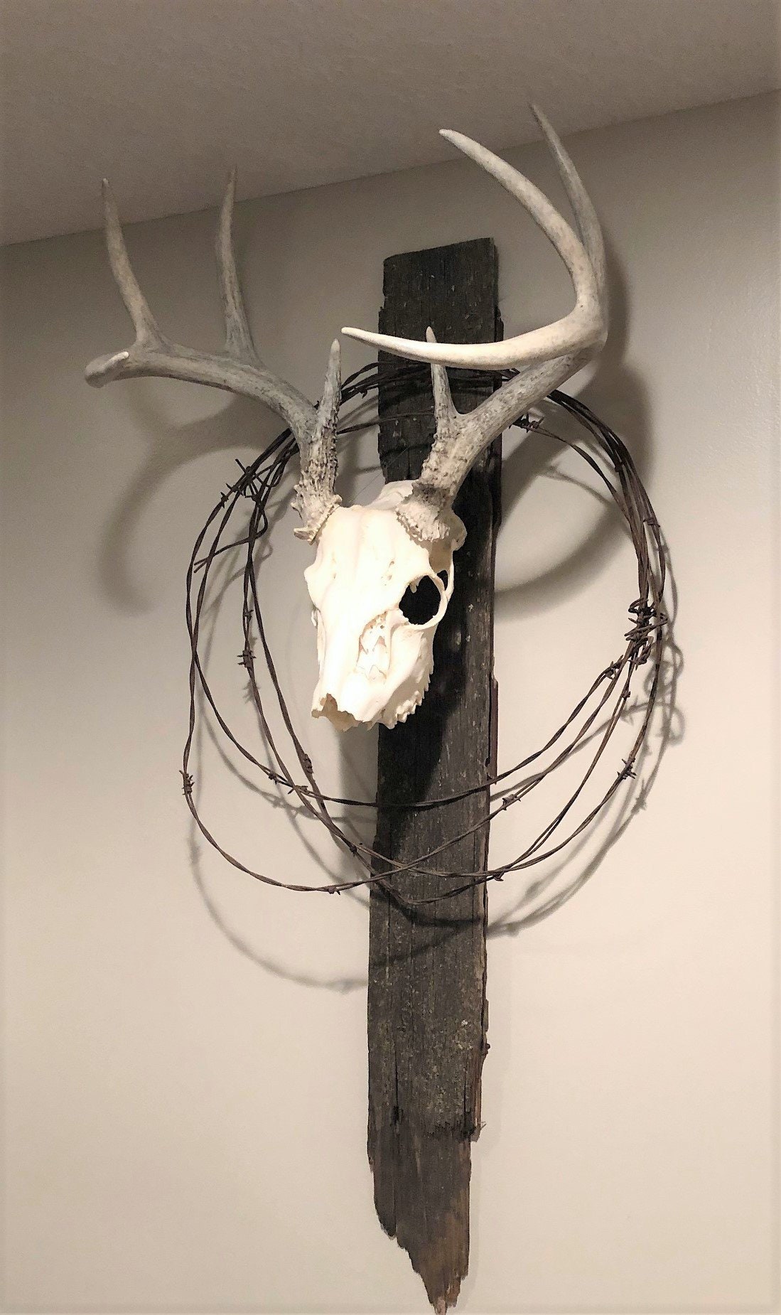 Antler Rack Decoration W/ Barn Wood & Barbed Wire- CUSTOM- Rustic - Etsy