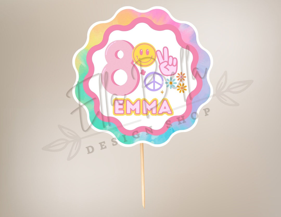 Watercolor, Tie Dye, Preppy Cake Topper Custom Printable - Etsy
