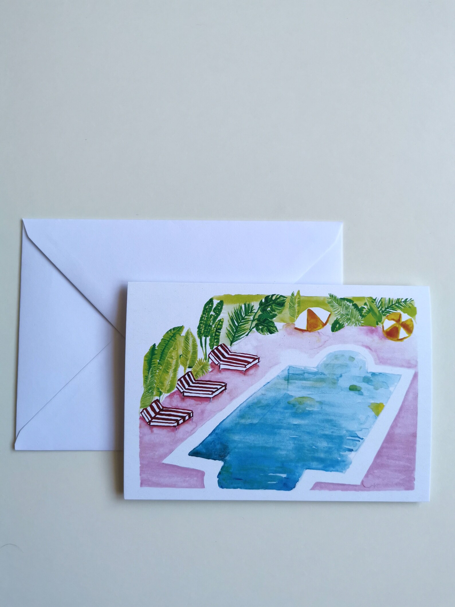Poolside Scene Illustrated Greetings Card - Etsy