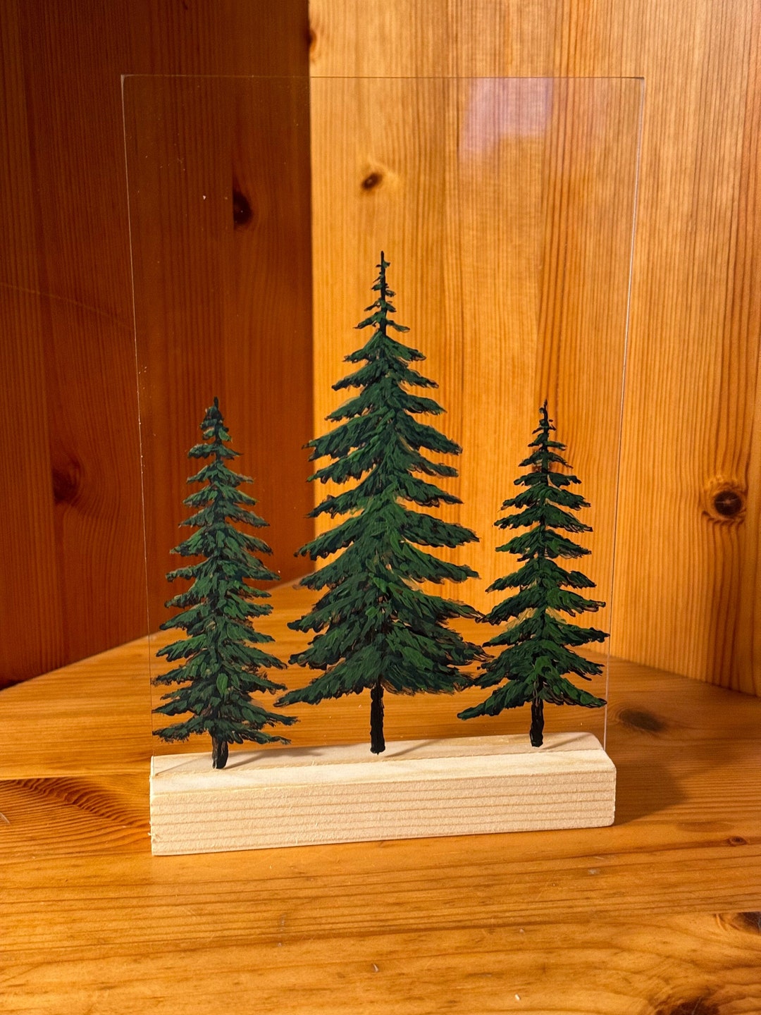 Forest Trees Table Decor Hand Painted Clear Acrylic With Stand - Etsy