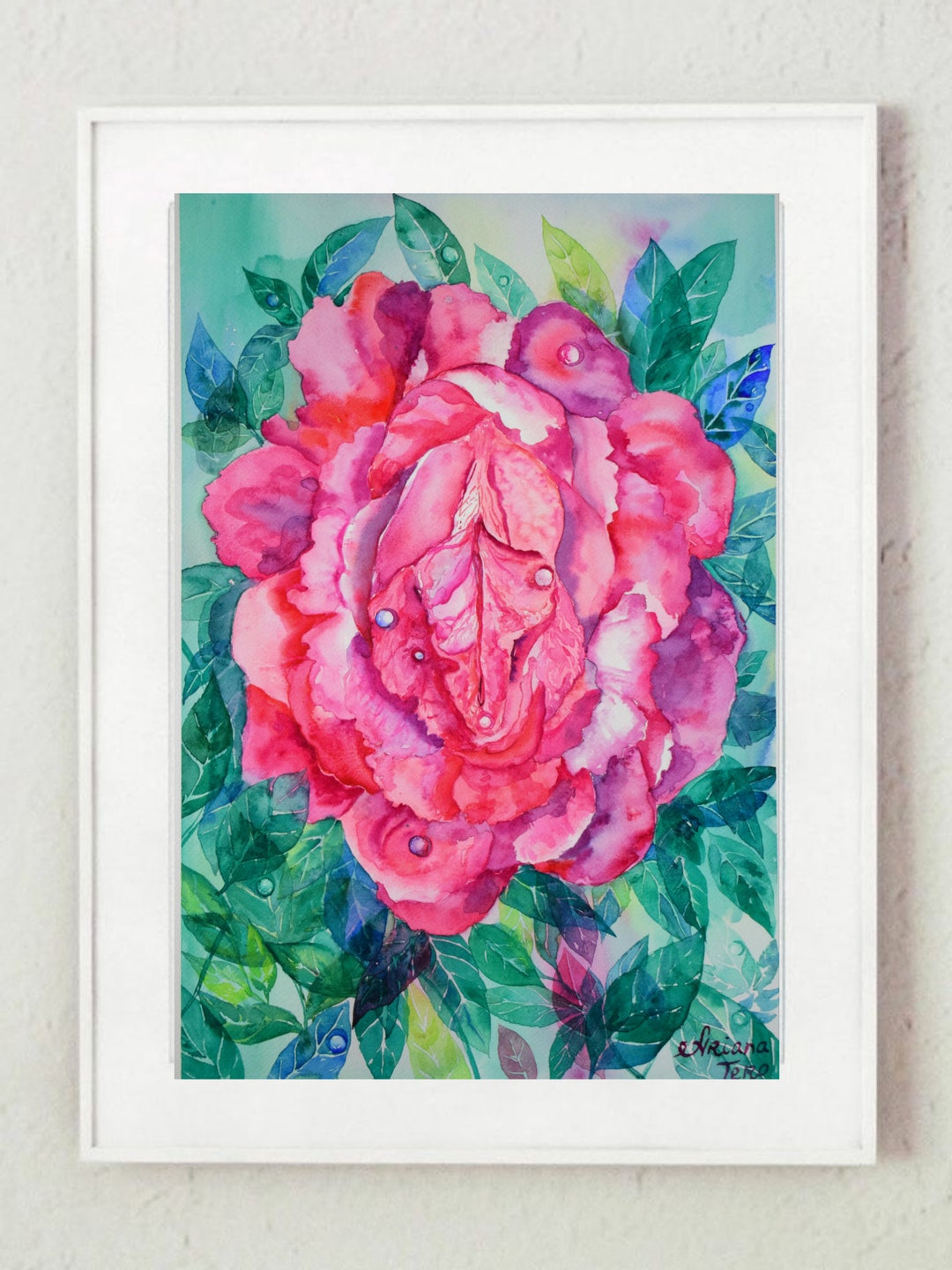 Yoni Pink Rose Original Watercolor Painting Empowering Vagina Lesbian ...