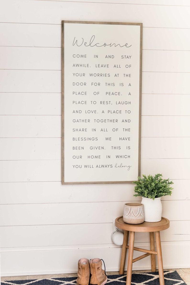Welcome Stay Awhile Wooden Wall Art Sign - Etsy