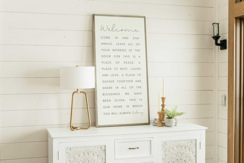 Welcome Stay Awhile Wooden Wall Art Sign - Etsy