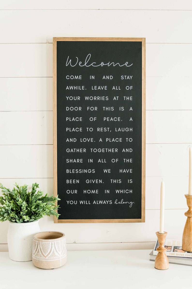 Welcome Stay Awhile Wooden Wall Art Sign - Etsy