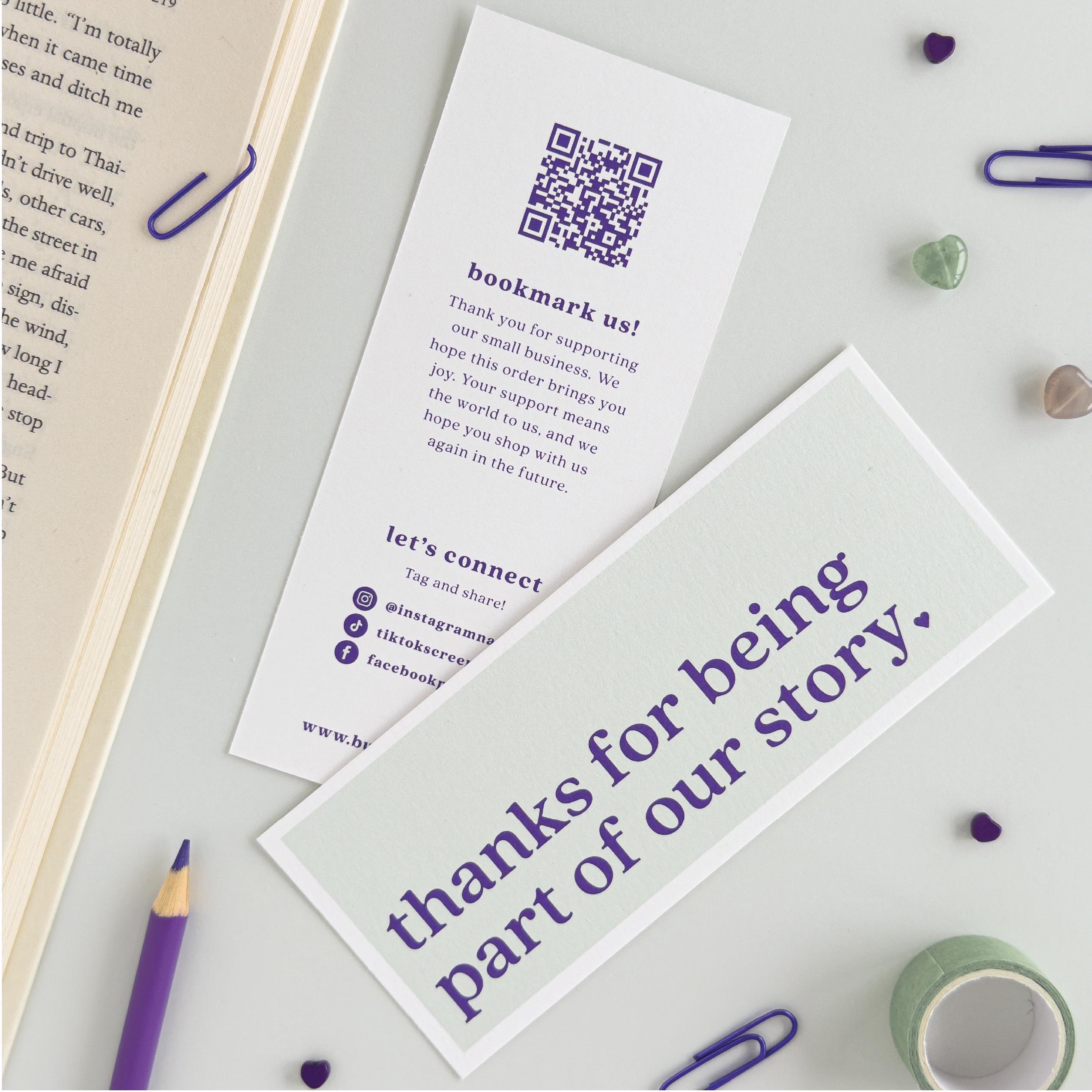 Custom Bookmark Thank You Cards – Personalized Promo & Package Insert ...